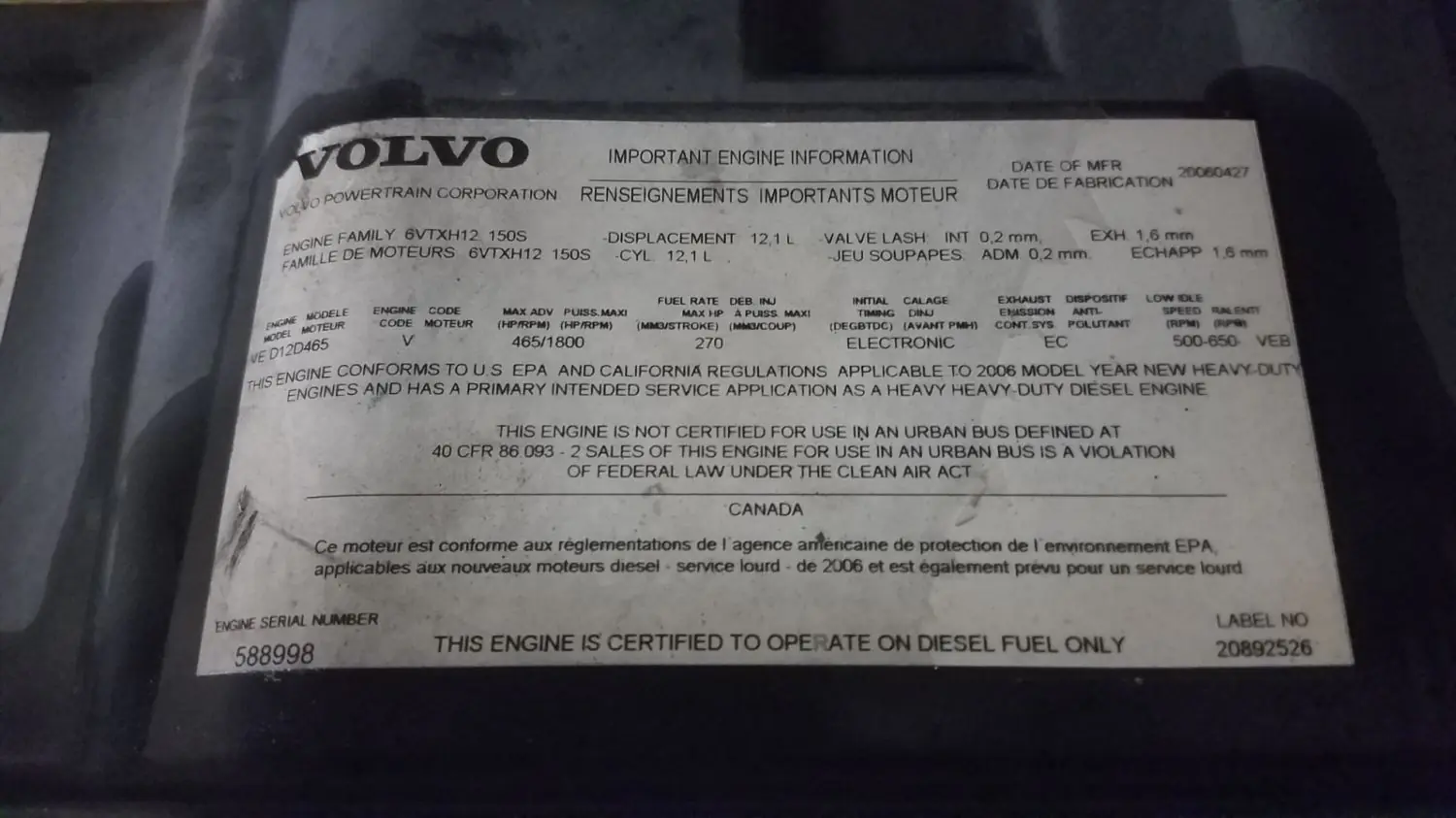 2006 Volvo VNL - Lomoca Heavy Truck Parts